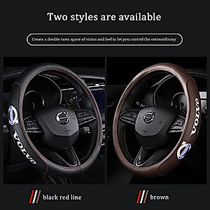 NEEARI The Leather Steering Wheel Sleeve is Suitable for Volvo S60 V60 S90 V90 XC40 XC60 XC90 (Black red), (WVWFXT)