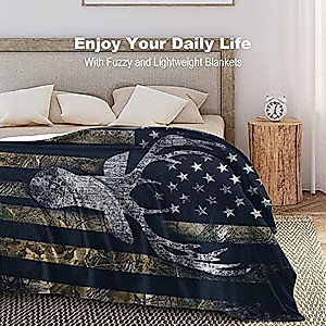 USA Camo Buck Deer Flag Hunting Blanket Throws Gift for Men,Super Soft Cozy Warm Blanket for Couch Chair Bed Sofa Office,60"X80"for Adult