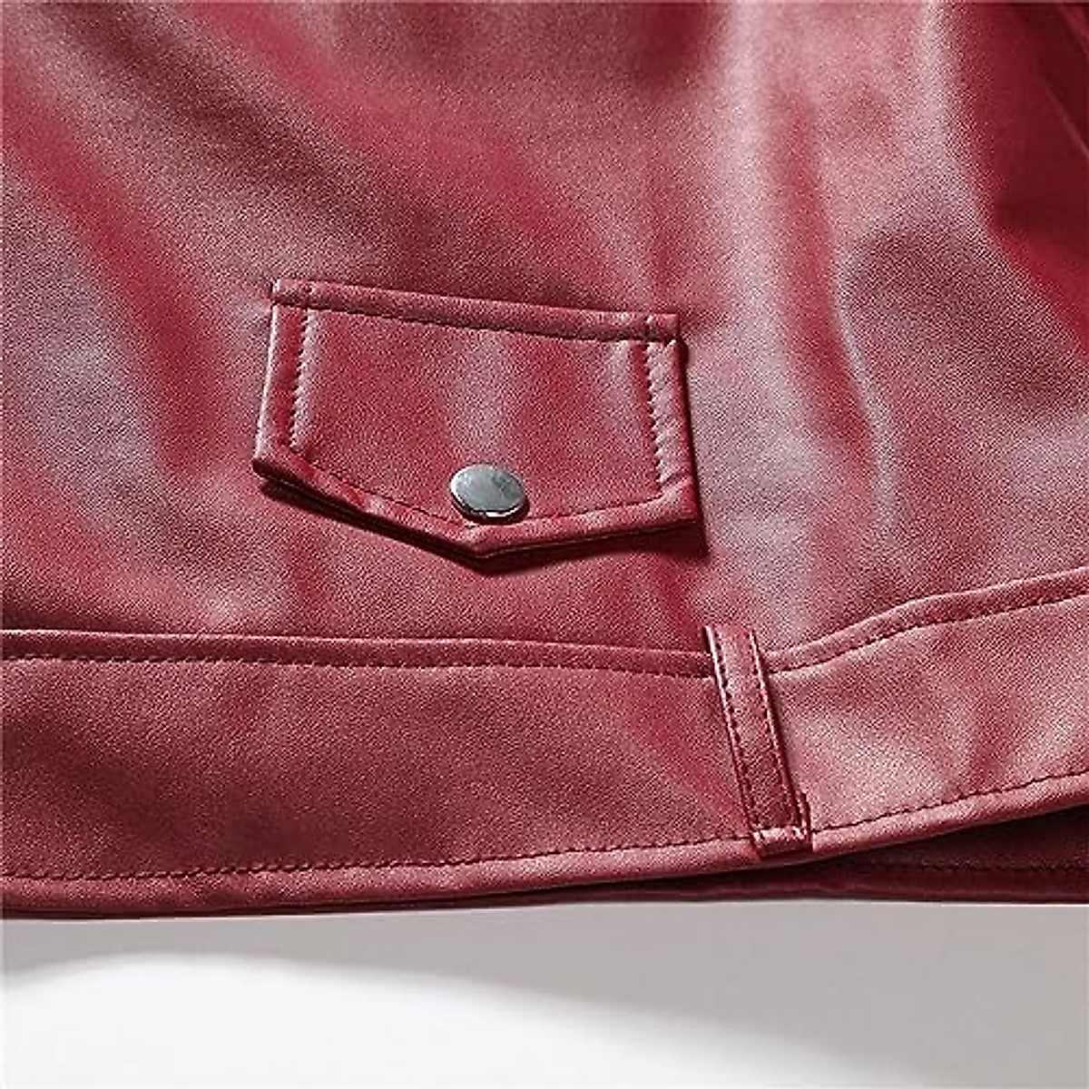 Mens Leather Motorcycle Jacket Vintage Lightweight Soft Patent Faux Leather Jacket Slim Lapel Zip Long Sleeve Jacket(Black,Large)