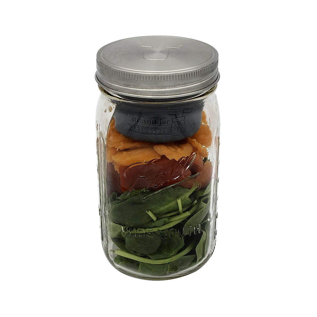 Divider Cup by Mason Jar Lifestyle - For Salads, Dips, and Snacks. Plastic Free Bento Lunch Container(Charcoal Gray, Wide Mouth)