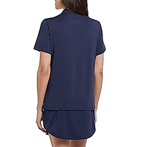 Tribal Women's S/S V Neck Zip UP TOP W/FRT Piping DTL-Nautical, Large