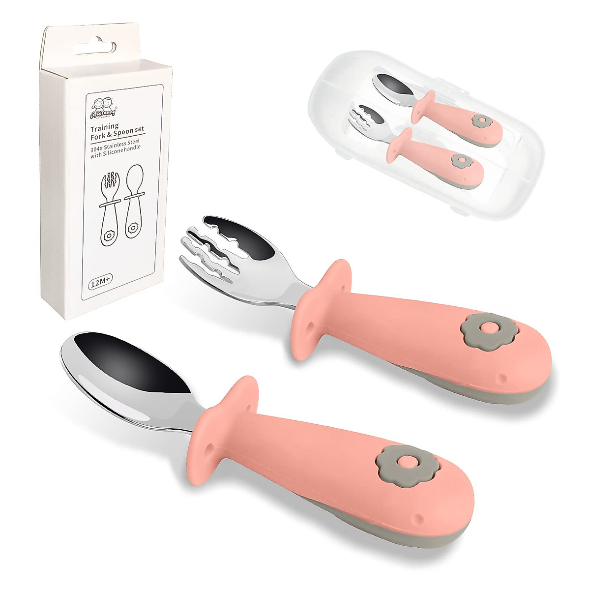 Toddler Utensils Baby Forks and Spoons, Baby Training Utensils Self Feeding Toddler Silverware Stainless Steel Kids and Toddler, Designed for Self Feeding Flatware Set with Travel Carrying 12m+