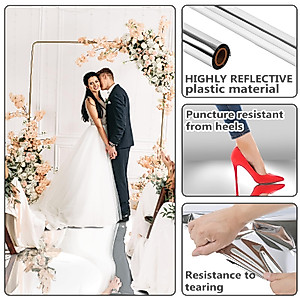 Tinideya 3.3 x 98.4 ft Aisle Runner for Wedding Ceremony Double Sided Reflective Carpet Mirror Aisle Runner for Wedding Walkway Runner Rug Roll for Outdoor Birthday Graduation Party Decor (Silver)