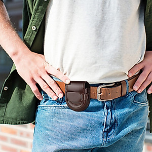 Hemobllo Leather Pocket Watch Pouch - Pocket Watch Leather Case with Bronze Chain Vintage Pocket Watch Belt Holder Case for 38mm-45mm Pocket Watch