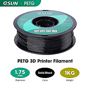 eSUN 3D 1.75mm PETG Black Filament 1kg (2.2lb), PETG 3D Printer Filament, Dimensional Accuracy +/- 0.03 mm, 1.75mm Solid Opaque Black