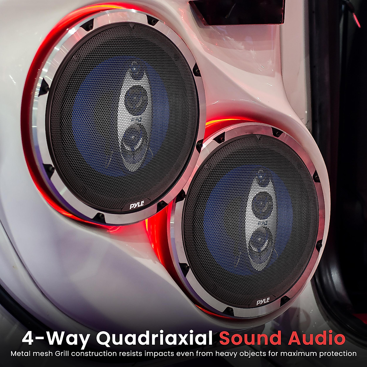 Pyle Four-Way Sound Speaker System - 8" Four-Way Quadriaxial Loud Audio, Non-fatiguing Butyl Rubber Surround, 500W w/ 4 Ohm Impedance and 3/4" Piezo Tweeter for Car Component Stereo PL84BL (Pair)