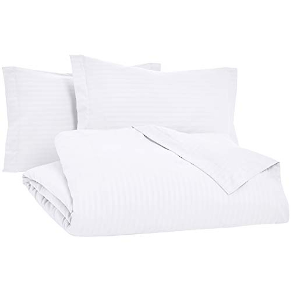 Amazon Basics Striped Microfiber Duvet Cover Set - 3 pieces, King, Bright White