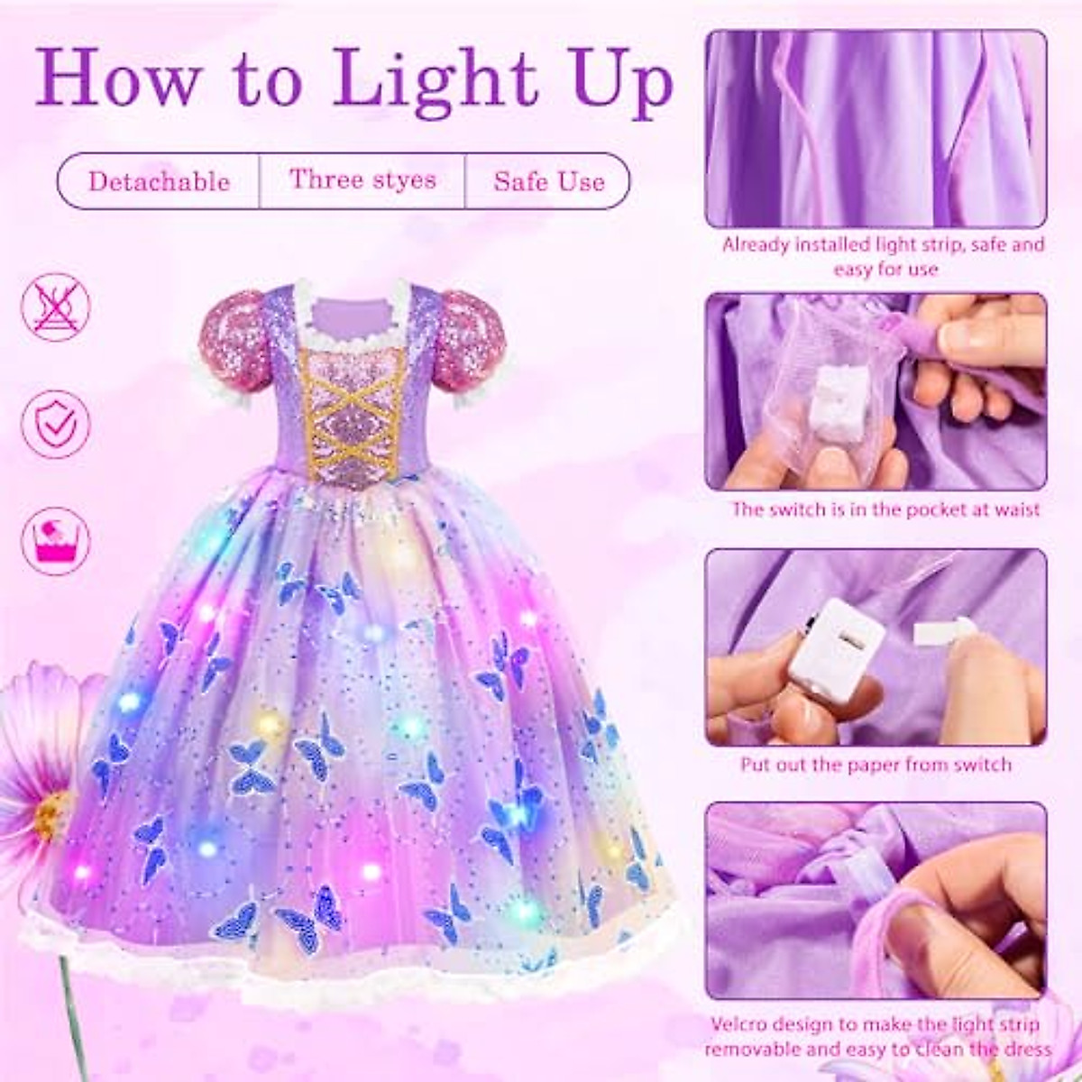 Meland Princess Dresses for Girls - Light Up Princess Costume for Little Girls, Halloween Costumes for Girls Toddler Age 3-8