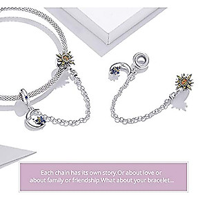 Clip Lock Spacer Stopper Charm Bead Love Heart Charm Bracelets for Women 925 Sterling Silver Safety Chain Charms for Pandora Bracelets(Sunflower Safety Chain)