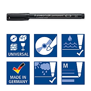Staedtler Lumocolor Universal Pen, Medium, Felt Tip, Permanent Marker, 1.0mm, Black 317-8