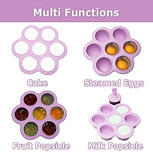 Silicone Popsicle Molds 7-cavity DIY Ice Pop Mold with Colorful Sticks For egg biting ice cream molds baby food storage containers non stick cake molds (Purple)
