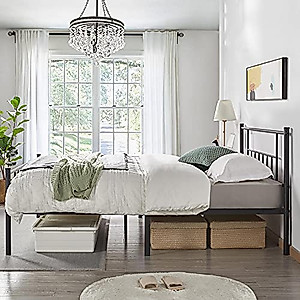 Yaheetech 13 inch Queen Size Metal Bed Frame with Headboard and Footboard Platform Bed Frame with Storage No Box Spring Needed Mattress Foundation for Adults Black