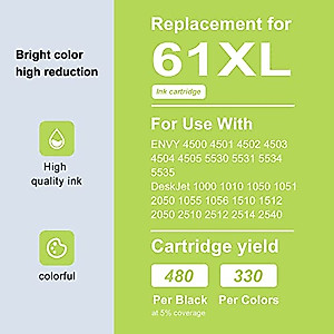 61XL LemeroUexpect Remanufactured Ink Cartridge Replacement for HP 61XL 61 XL for Officejet 4630 2622 4635 Envy 5530 4500 4502 5535 Deskjet 2540 1010 Printer Black Tricolor