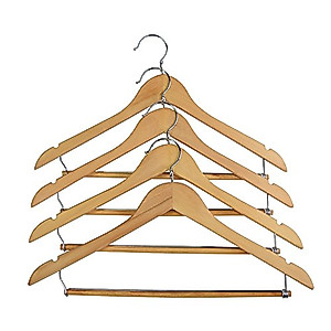 Proman Products Kascade Wooden Hanger, Shoulder Notches, Locking Bar in Natural, 50 pcs / box