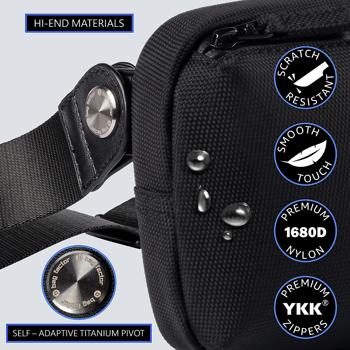 Bag Factor Small EDC Minimalist Crossbody Sling Bag for Men and Women – RFID Phone Bag Wallet – Chest Shoulder Backpack (Black)