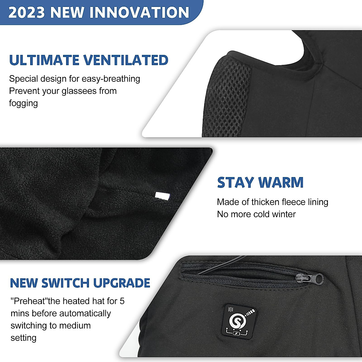 WERMSOCK Heated Ski Mask, Heated Balaclava Face Mask, Windproof Black Ski Mask for Men, Thermal Full Face Ski Mask for Motorcycle Riding Cycling