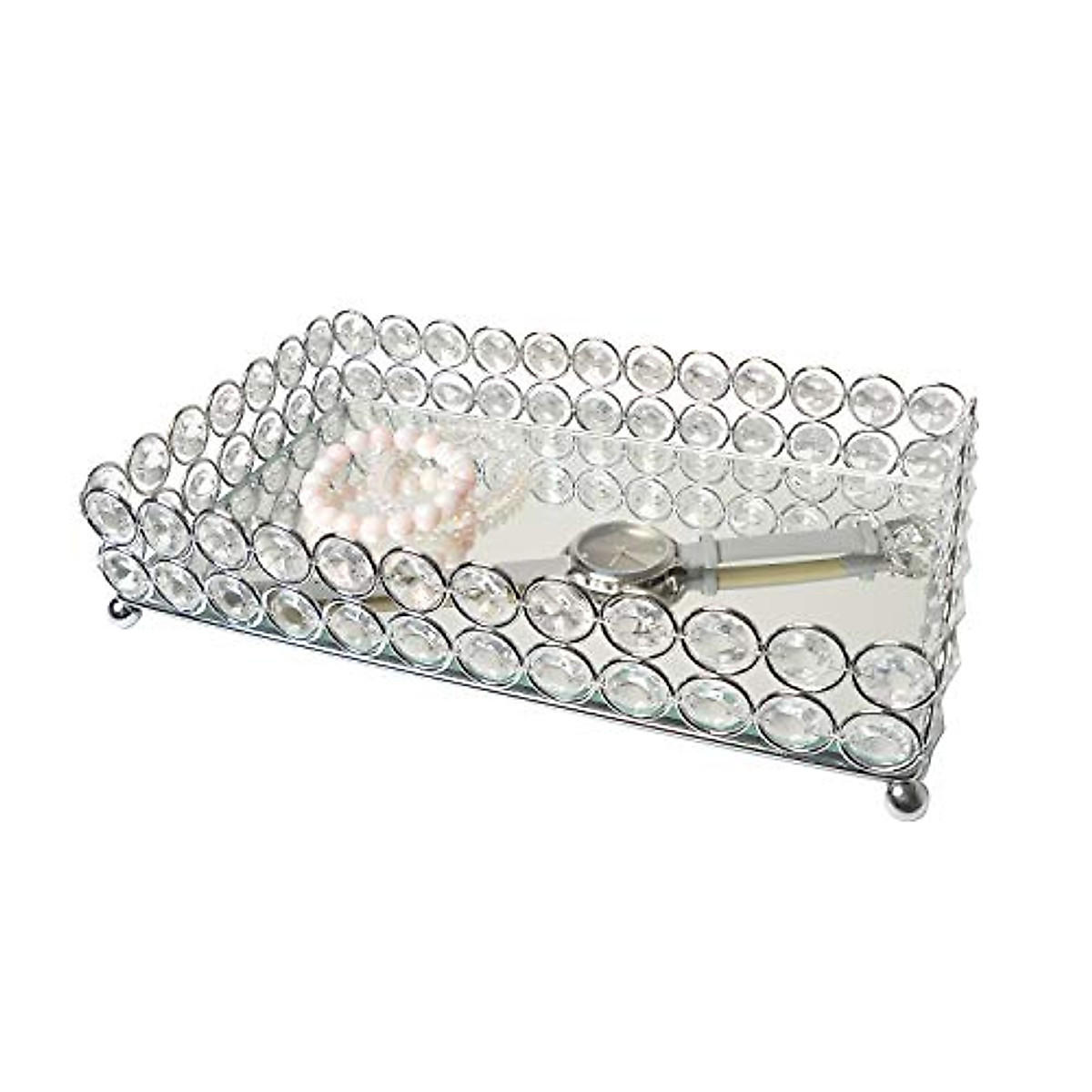 Elegant Designs HG1010-CHR Elipse Crystal Decorative Mirrored Jewelry or Makeup Cosmetic Perfume Vanity Organizer Tray, Chrome