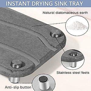 OceanTeda Fast Drying Stone Sink Caddy, Dark Grey, Square, Diatomite, 11 x 4 x 1 in