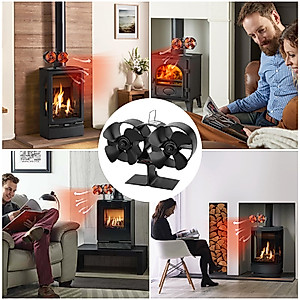 Wood Stove Fan, Fireplace Fan with Magnetic Thermometer, 8 Blades Stove Fan, Silent Motors, Push Horizontal Air Flow, Heat Powered Wood Stove Fan for Wood Burning Stove/Gas/Pellet/Log