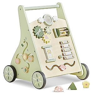 Beright Wooden Baby Walker Push and Pull Learning Activity Walker Kids’ Activity Toy Multiple Activities Center Develops Motor Skills & Stimulates Creativity(Green)