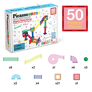 PicassoTiles Magnetic Marble Run Marbles for Kids Race Track Toy Set Marble Maze Sensory Toys for Toddlers STEM Educational Magnet Building Blocks Construction Building Tiles Boys Girls 3+