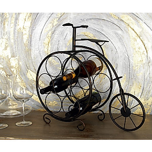Deco 79 Metal Bike 7 Bottle Wine Rack with Scrollwork, 21" x 9" x 19", Brass