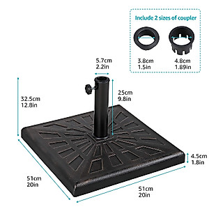 COBANA Square Umbrella Base, 42lb Heavy Duty Patio Outdoor Umbrella Stand Weight, Bronze