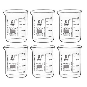EISCO 6PK Heavy Duty Beakers, 400ml - 5mm Thick, Uniform Walls - Superior Durability & Chemical Resistance - White Graduations - Borosilicate 3.3 Glass
