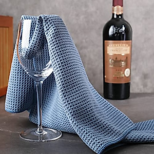 POLYTE Premium Microfiber Kitchen Dish Hand Towel Waffle Weave 12 Pack (16x28 in, Dark Blue, Gray, Off White)