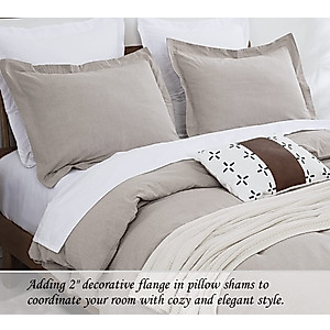 DAUAOTO Full Size Duvet Cover Set 82"X86", Washed Cotton Grayish Beige Neutral Bedding, Long Zipper Closure
