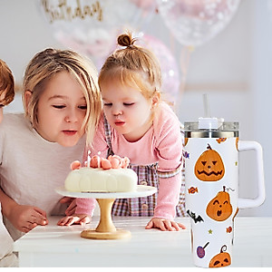 TINVSKQQKJ 40oz Pumpkin Tumbler Double Stainless Steel Insulated Halloween Cup,Stainless Steel Coffee Tumbler with Handle Double Vacuum Leak Proof Travel Coffee Mug Halloween Gifts for Women