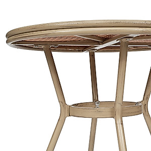 Flash Furniture Lourdes Indoor/Outdoor Commercial Bistro Table - Tempered Glass Top - PE Rattan - Lt NAT Bamboo Print Aluminum Frame - 31.5" - NAT/White