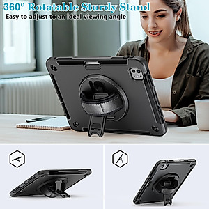 Case for iPad Pro 13 Inch 7th Generation 2024: Military Grade Cover for iPad Pro 13" (M4) W/Screen Protector - Stand - Handle - Shoulder Strap - Pencil Holder- Red