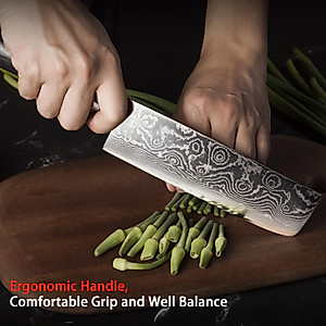 EANINNO Damascus Nakiri Knife Japanese 7 inch, Asian Japan Vegetable Cleaver Professional 67 Layer VG-10 Damascus Steel Knife, Sharp Kitchen Knifes Wooden Handle