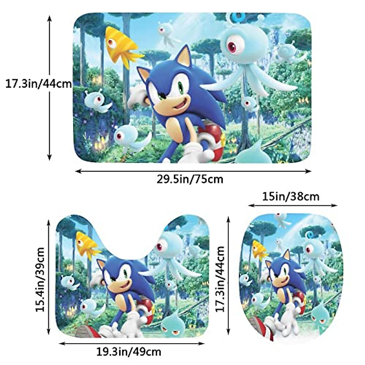 BOABIXA Son.ic The Hedge.hog 4 Piece Shower Curtain Sets, with Non-Slip Rugs, Toilet Lid Cover and Bath Mat, Durable and Waterproof, for Bathroom Decor Set, 72inch X 72inch (20220305)