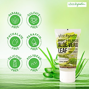 Urban Hydration Bright & Balanced Aloe Vera Leaf Facial Gel Moisturizer | Lightweight, Hydrates, Reduces Inflammation, Fights Acne, Anti-Aging Benefits For Smooth Skin, All Skin Types | 2.5 Fl Ounce