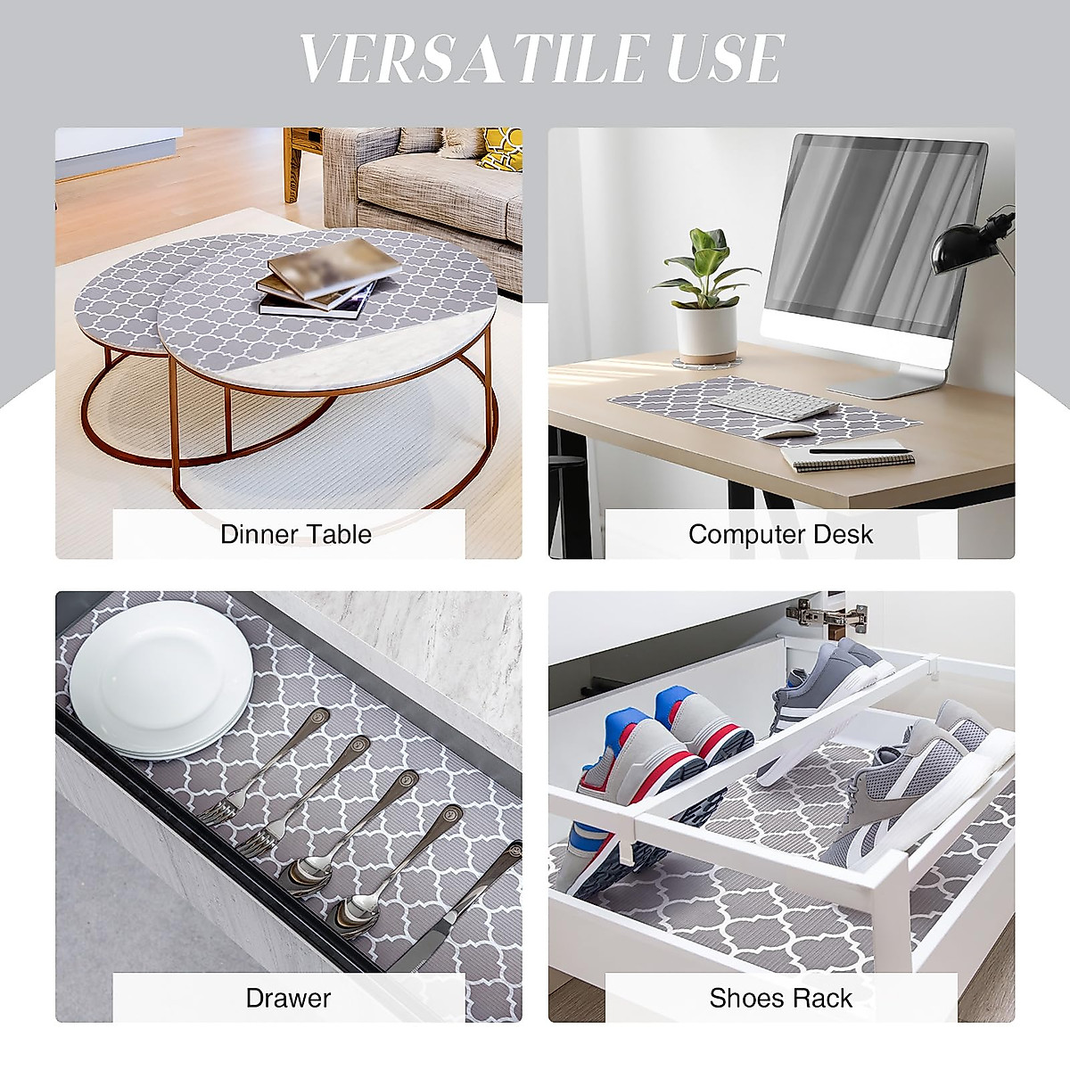 Glotoch Non Adhesive Shelf Liners for Kitchen Cabinets, 17.5" x 30 FT Drawer Liners for Kitchen, Non Slip Cabinet Liners for Shelves, Waterproof Shelf Liner for Dresser/Refrigerator/Bathroom, Gray