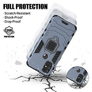 Jusy 3p Oneplus Nord N10 5G Case & Tempered Glass Screen Protector & Camera Protector for 1+ Nord N10, Protective Case with Rotate Holder Kickstand and Magnetic Plate for Oneplus Nord N10 (Navy)