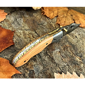 Personalized Engraved Pocket Knife With Wood Handle - 7.5" Handmade Gift Folding Knife For Men With Leather Sheath - Ideal Gift for Any Occasion, Especially as a Birthday or Father's Day Gift