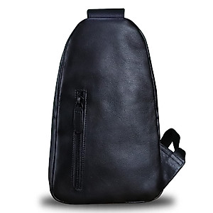 Genuine Leather Sling Bag Crossbody Purse Handmade Hiking Daypack Motorcycle Bag Retro Shoulder Backpack Vintage Chest Bag (Darkgrey)