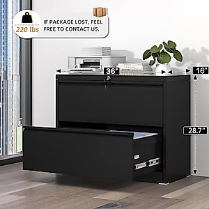 Pataku Lateral File Cabinet, 2 Drawer File Cabinet with Lock, Black Filing Cabinets for Home Office, Metal File Cabinet for Hanging Files/Letters/Legal/F4/A4