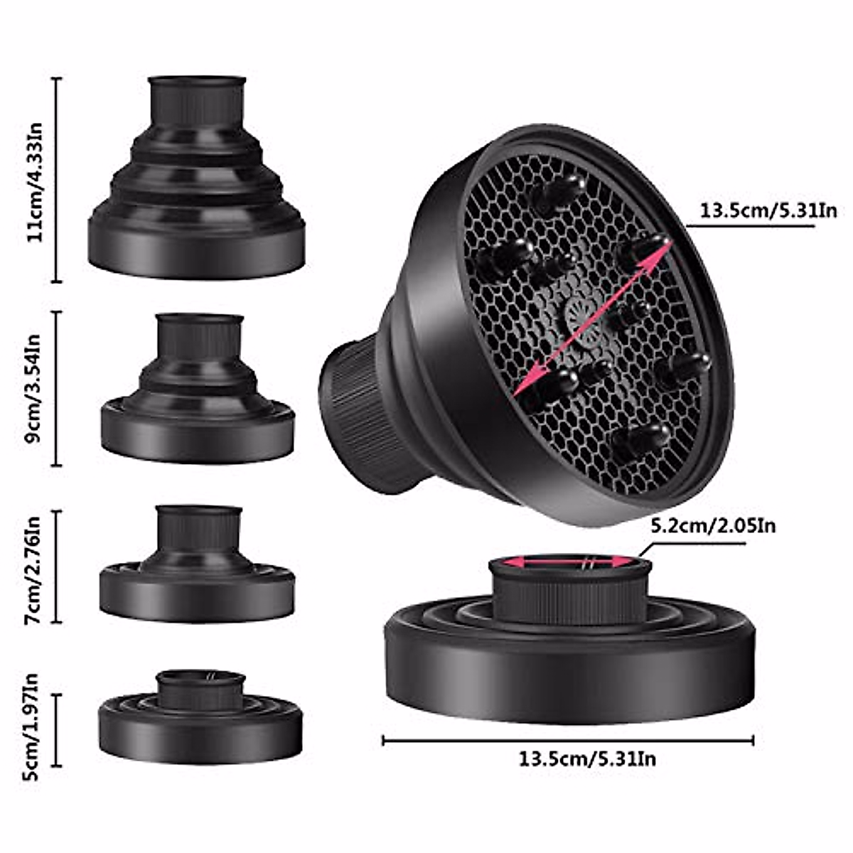 WAJIAYON Universal Collapsible Hair Dryer Diffuser Attachment- Salon Grade tool,Lightweight Foldable Portable Travel Folding Design Fit Most of blow Dryers-Black