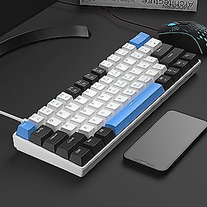 60 Percent Mechanical Gaming Keyboard,Black White Blue Mixed Color Keycaps Gaming Keyboard with Brown Switches, Detachable Type-C Cable Mini Keyboard with Blue LED Light for Windows/Mac/PC/Laptop