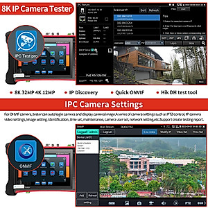 Rsrteng CCTV Tester Upgraded Version 8K IP Camera Tester CCTV Camera Tester with TVI CVI AHD SDI Coaxial Camera Test Networl Tools Cable Tester Support DMM OPM TDR POE HDMI DC24V Dual Network Port