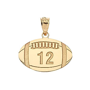 Sports Charms Certified 14k Yellow Gold Customized Football Pendant with Your Name and Number