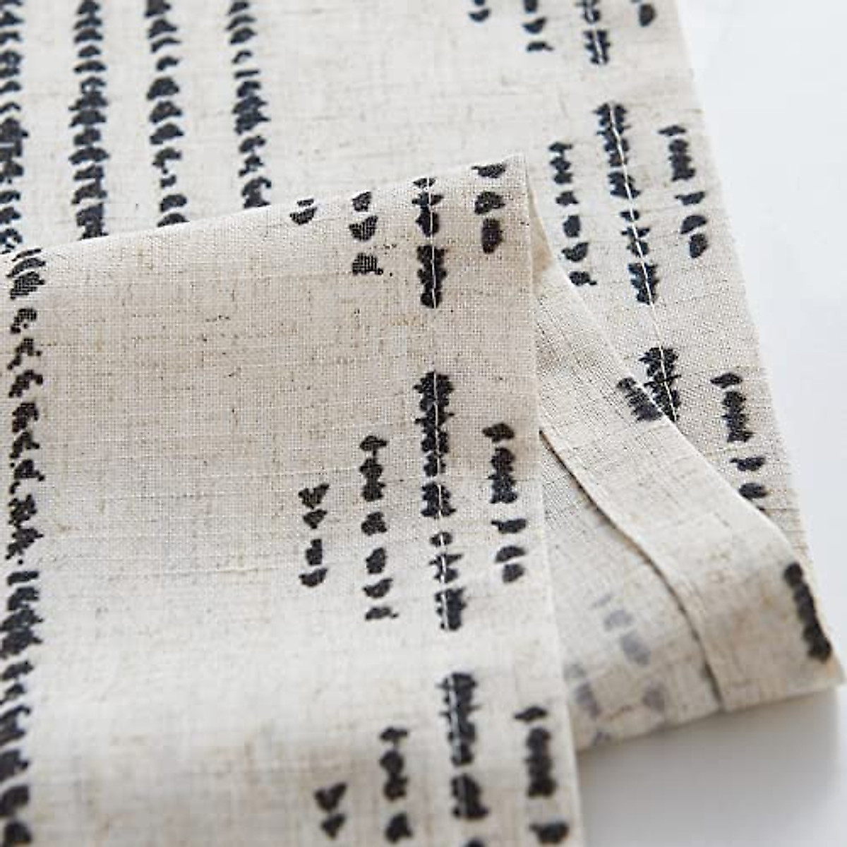 jinchan Boho Curtains Linen Curtains for Living Room Black Farmhouse Boho Curtains 84 Inches Long Geometric Striped Patterned Mudcloth Grommet Top Curtains 2 Panels Black on Beige