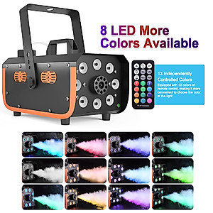Light Rain and Splash Proof Fog Machine, HAKUTA 500W Smoke Machine with 2300 CFM Output of Fog and 2 Remotes, 8 LED Lights with 4 Light Effects for Outdoor Music Festival Pool Party Wedding DJ Stage