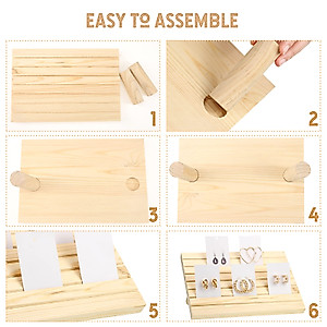 Yookeer Wooden Earring Display Stand, Jewelry Organizer, Rustic Wooden Business Card Holder, Table Displays for Shows, 11.02 x 7.48 inches