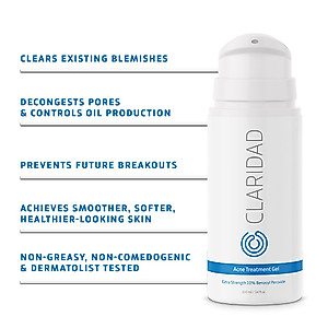 Benzoyl Peroxide 10% Acne Treatment Gel - Pimple Cream & Acne Spot Treatment - Fight Cystic Acne, Back Acne & Body Acne - by Claridad - Paraben & Cruelty Free