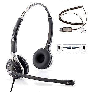 TruVoice Agent HD-750 Premium Wired Headset with Ultra Noise Canceling Microphone & HD Speakers - includes Amplified Adapter Cable Compatible with Avaya 16xx, 96xx and J Series Desk Phones